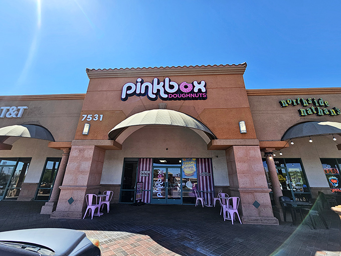 Pretty in pink and ready to party! Pinkbox's playful storefront promises Las Vegas donuts with attitude, served with a side of Instagram-worthy aesthetics.
