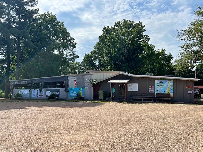 Pop's Place sign hanging among the trees &ndash; like finding a secret clubhouse that happens to serve incredible steaks.