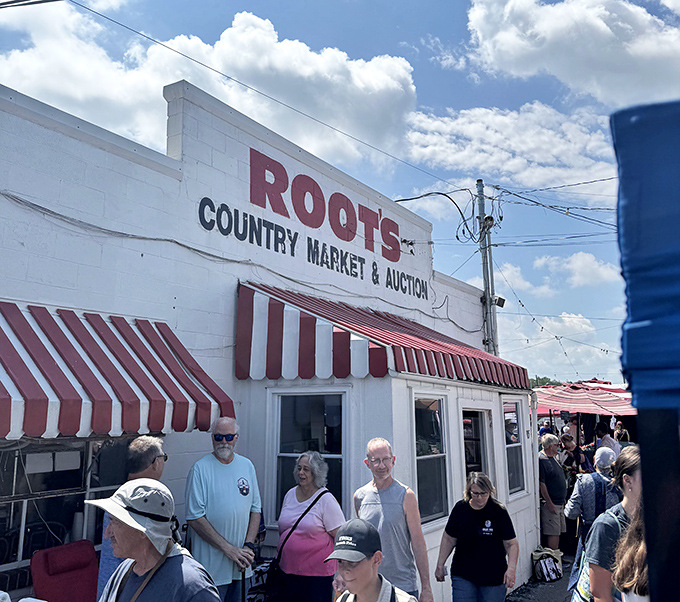 A slice of authentic Pennsylvania life! Root's Country Market's distinctive red awnings welcome visitors to a Tuesday tradition.