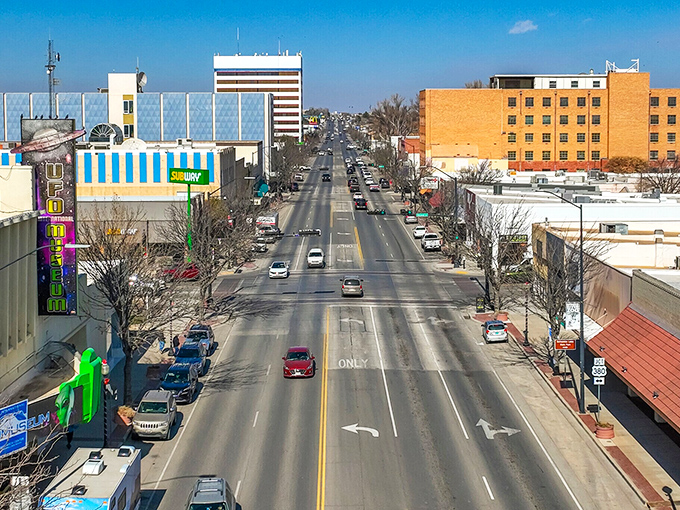 Roswell's main street might not have aliens, but it's got character to spare. Those vintage storefronts are ready for their close-up.