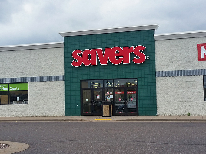 Savers' bold green storefront with its distinctive red logo stands ready to rescue both your style and your budget.
