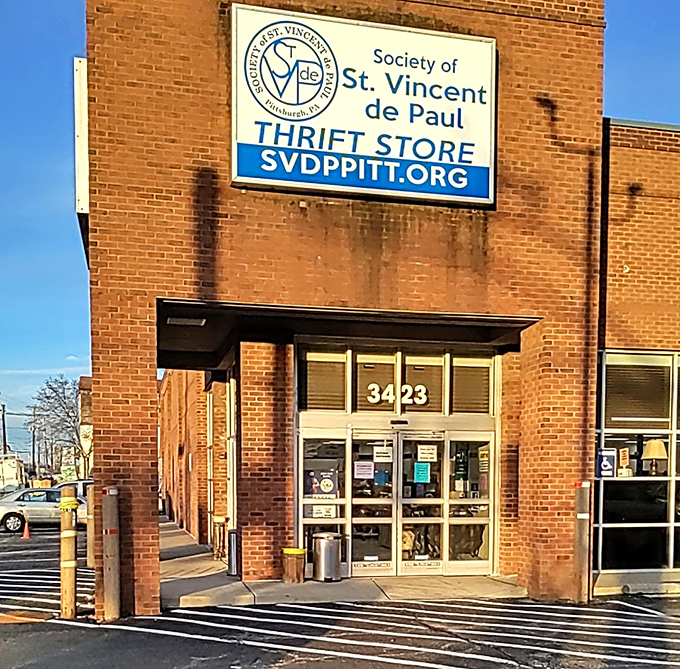 St. Vincent de Paul's brick building has that classic Pittsburgh character. This unassuming exterior hides a wonderland of secondhand treasures.