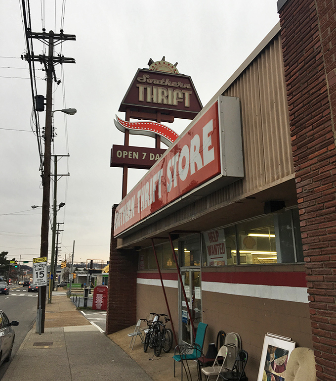 Southern Thrift's retro crown sign has achieved local landmark status—the royal palace of secondhand finds!