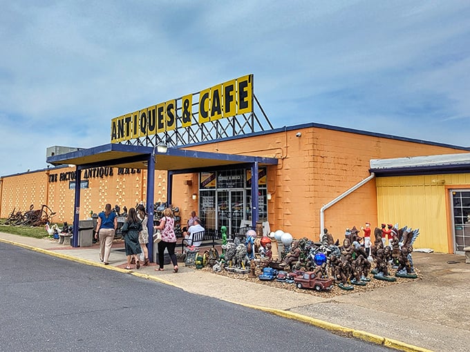 Not just an antique mall&mdash;a full-day adventure! The Factory's vibrant exterior hints at the colorful treasures within.