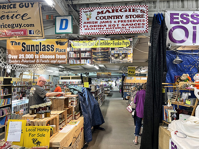 Shopping central! These colorful signs point the way through a marketplace where one wrong turn might lead to the perfect find.