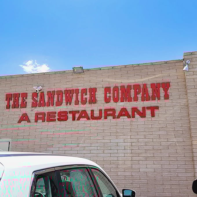 The Sandwich Company's bold red lettering makes a promise they definitely keep: great sandwiches, no gimmicks needed.