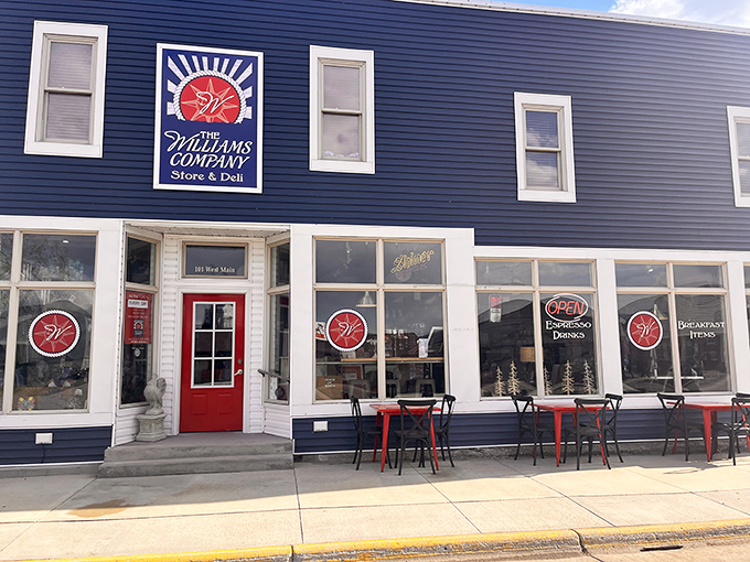 The Williams Company's striking blue exterior stands out in Ottertail like a delicious beacon of sandwich possibility.