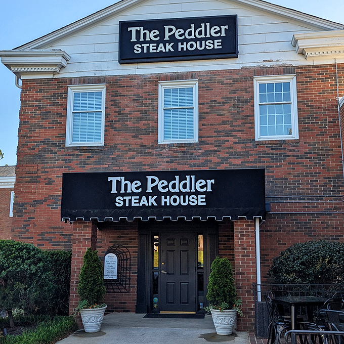 The Peddler's classic brick exterior and simple signage speak to their focus on what matters: the meat.