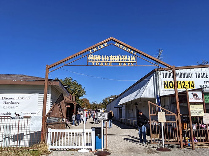 Step back in time at Third Monday Trade Days. The rustic entrance gate welcomes visitors to this McKinney tradition.