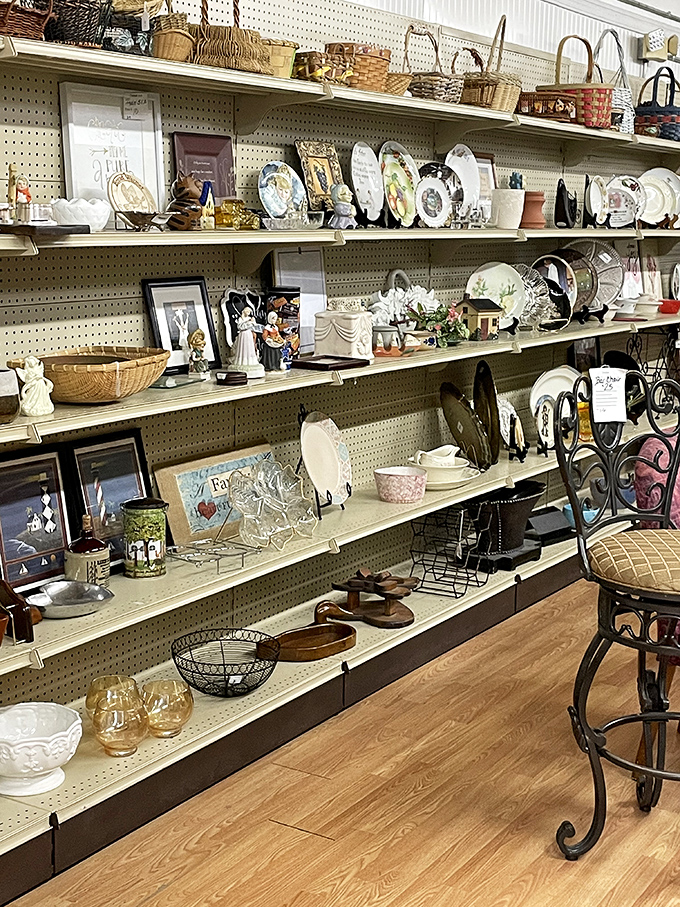 Shelves lined with vintage treasures &ndash; where one person's forgotten china becomes another's dining room showpiece.
