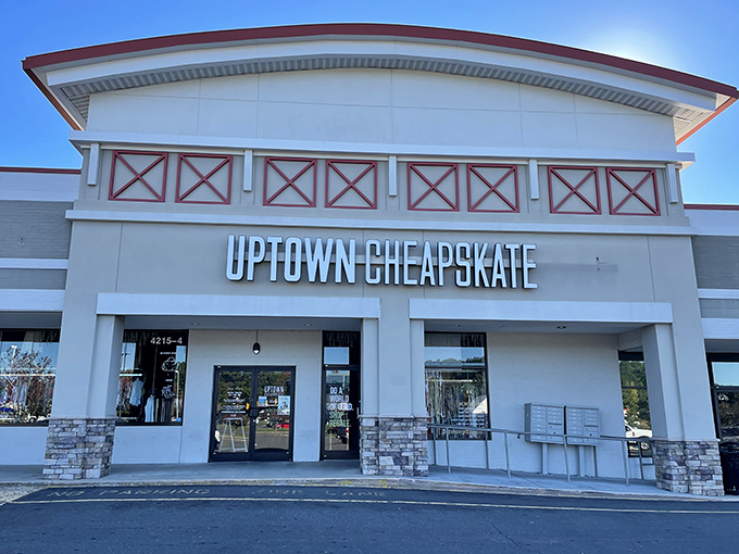 Uptown Cheapskate Durham's architectural details elevate the thrifting experience to something unexpectedly sophisticated.