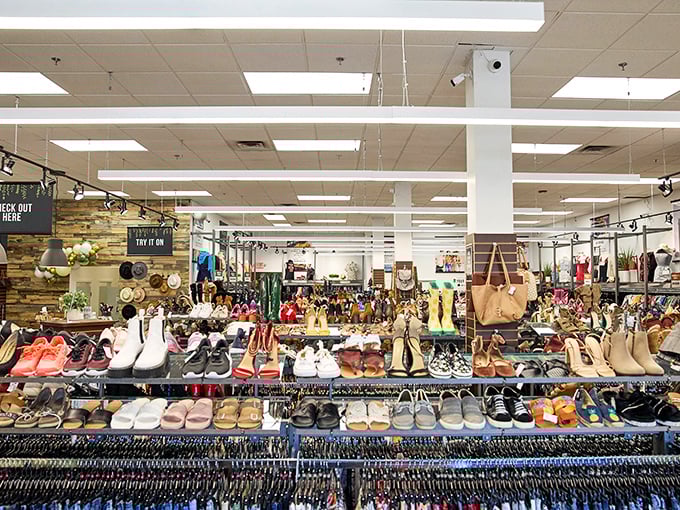 A shoe lover's paradise! Row after glorious row of footwear possibilities that would make Imelda Marcos feel right at home.