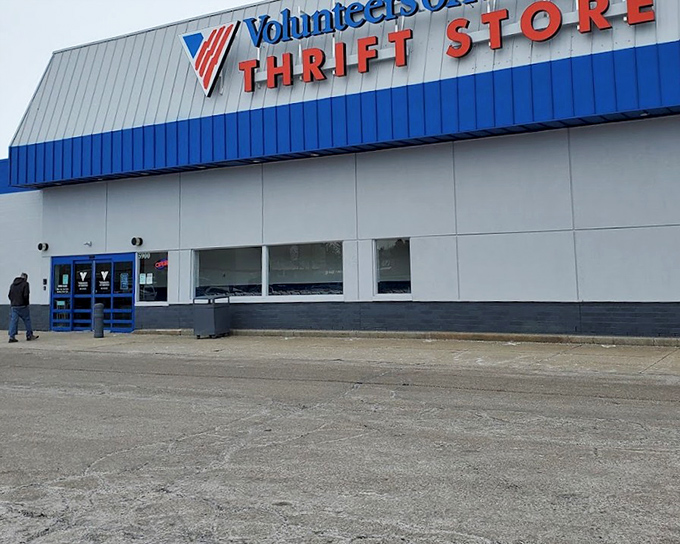 This Volunteers of America location stands tall with its bold blue and white signage. A thrift cathedral for the devoted bargain seeker.