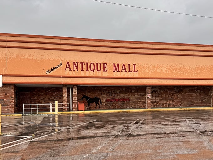 The peachy exterior of this sprawling antique haven beckons bargain hunters to discover deals hiding in plain sight.