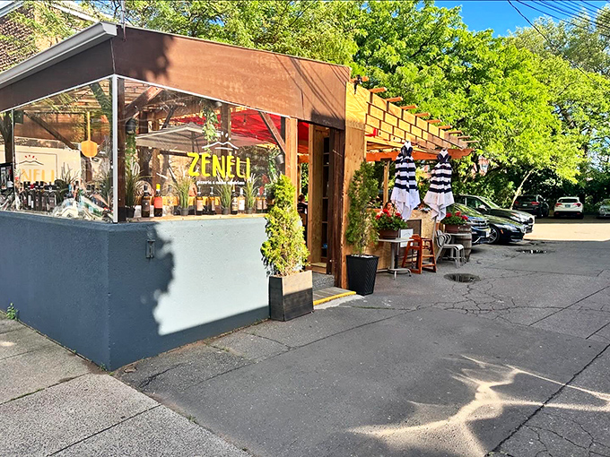 Zeneli's modern storefront brings a splash of Neapolitan blue to New Haven. Those outdoor seats aren't just chairs&mdash;they're front-row tickets to flavor town.