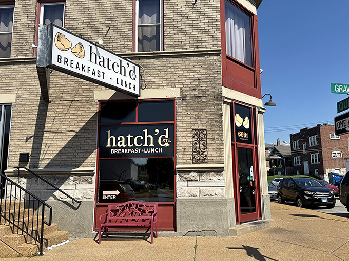 Hatch'd occupies a classic St. Louis corner with understated elegance. Those cracked eggshell logos tell you exactly what they do best.