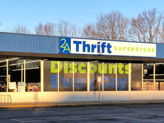 Morning light illuminates 2nd Ave's clean, modern facade&mdash;where "thrift" and "superstore" combine for a bargain hunter's paradise.