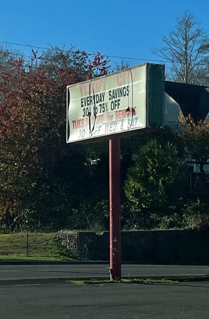 Not just a store but a local institution&mdash;Treasures in Heaven glows invitingly at dusk. Those windows offer a glimpse into a world of curated finds.