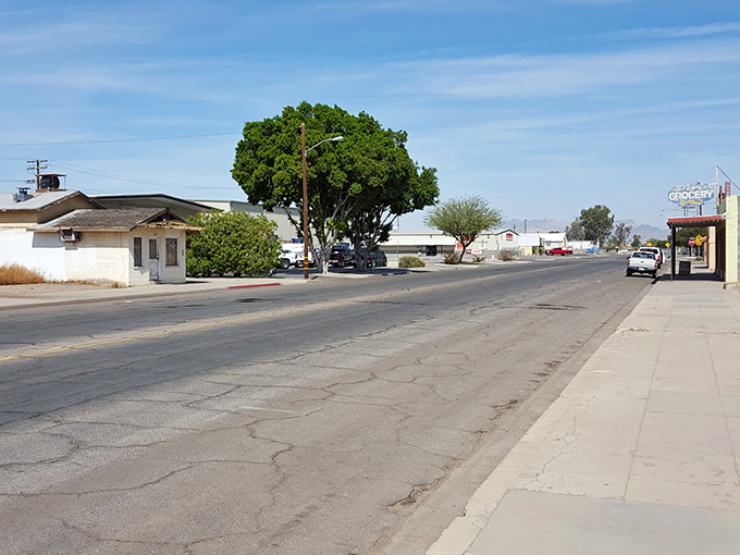 The simple charm of Blythe's main street proves that affordable California living still exists beyond the coastal fog.