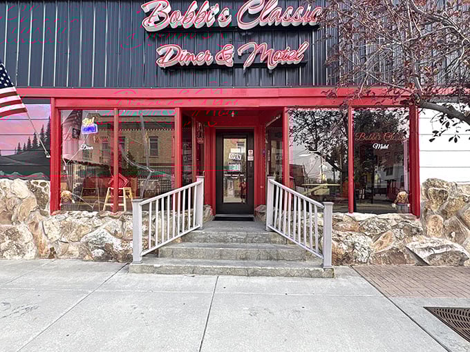 Bobbi's red entrance welcomes hungry souls to experience true small-town diner hospitality and hearty meals.