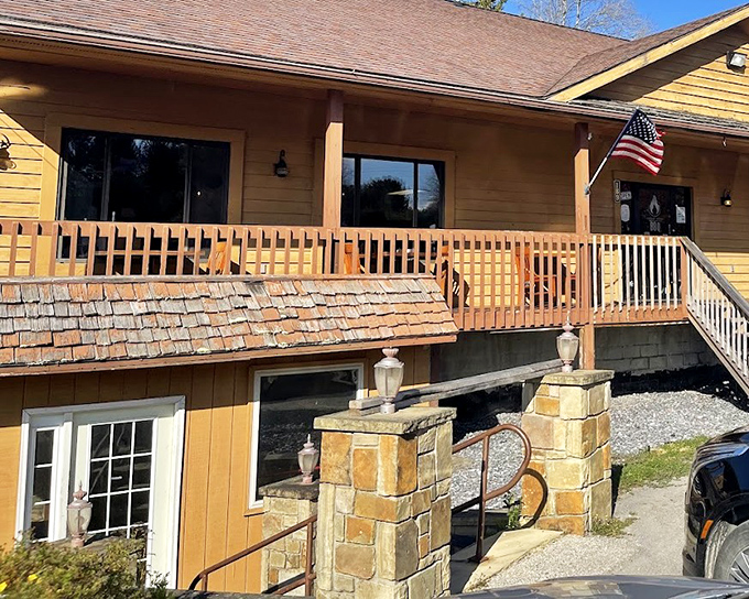 The welcoming porch at Canaan Valley BBQ invites you to sit and stay awhile. Where mountain views and mouthwatering meats create perfect harmony!