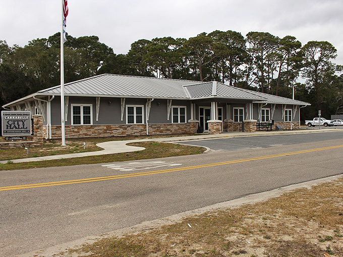 The modern city hall stands ready to serve a community where time and cost of living move at the same relaxed pace.