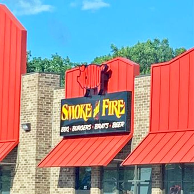 Bright signage and brick walls house Columbia's smoky treasure trove. Como Smoke and Fire doesn't need fancy decor when the meat speaks volumes!