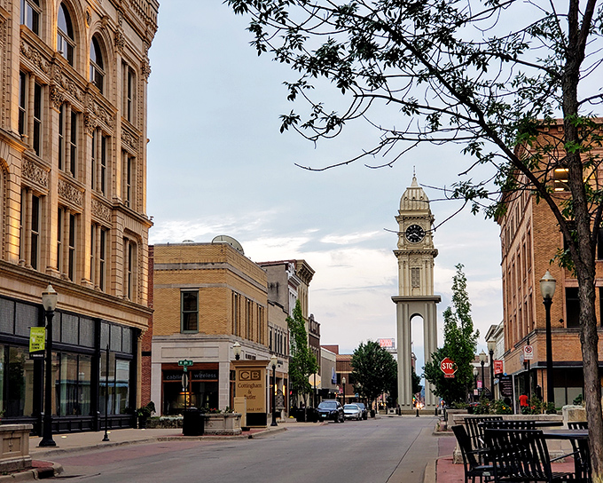 The clock tower stands tall in downtown Dubuque, keeping time for a city that perfectly balances yesterday's charm with today's energy.