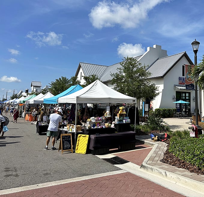 Lakewood Ranch&rsquo;s market brings a polished, coastal vibe, with colorful tents and laid-back Florida browsing in full swing.
