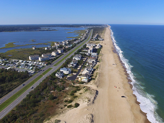 The ultimate beach view! Fenwick Island's shoreline stretches like a golden ribbon between land and sea.
