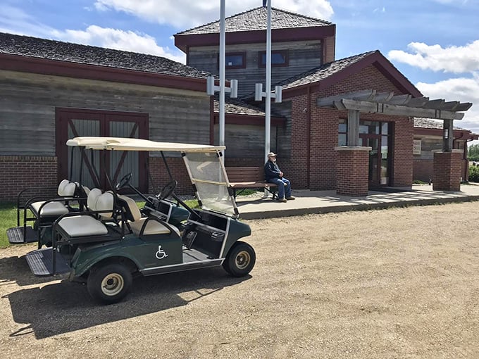 Golf carts and green grass signal leisure time in at Fort Abercrombie. Weekend relaxation doesn't get more picture-perfect than this.