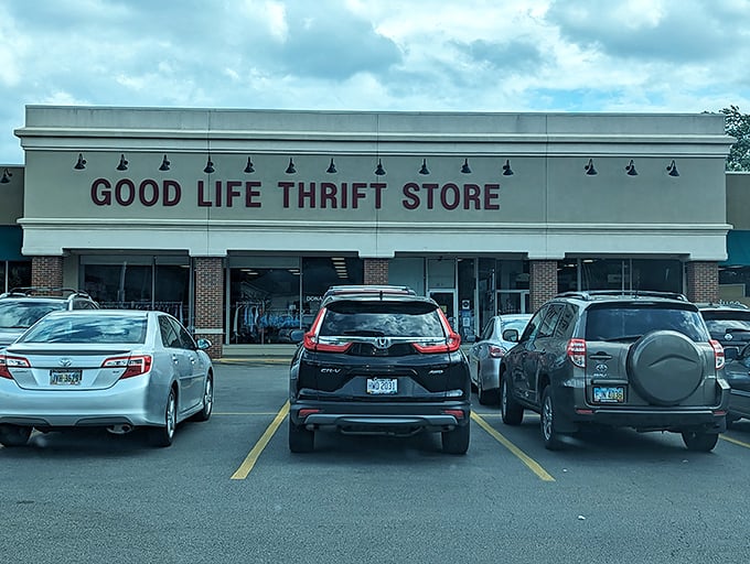 That busy parking lot tells the whole story - people drive from everywhere for these amazing deals.