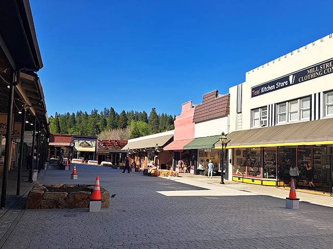 The mountains provide a perfect backdrop for Grass Valley's historic buildings, where mining fortunes built a lasting legacy.
