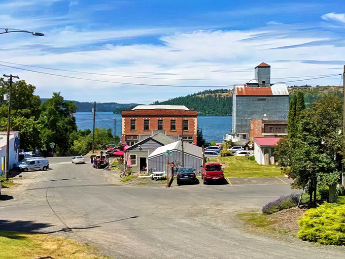 The old grain elevator stands as a sentinel over Harrison's waterfront, where history meets the shores of Lake Coeur d'Alene.