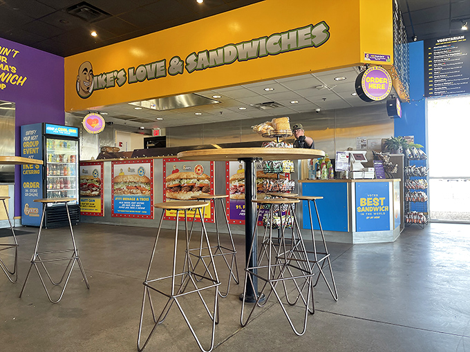 Inside Ike's colorful world, sandwich magic happens at the counter where hundreds of unique creations come to life.