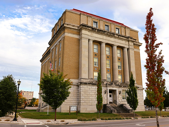 The stately courthouse dominates Kokomo's skyline, a magnificent limestone reminder of the town's historical significance.