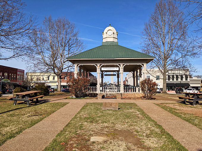 The historic courthouse square in Lawrenceburg offers a peaceful gathering place where community still matters.