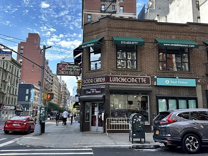 The "Soda Candy Luncheonette" sign has been guiding hungry New Yorkers to breakfast bliss for generations. Some classics never fade!