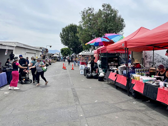 Colorful canopies and eager shoppers create a festive atmosphere at this Inland Empire bargain destination.