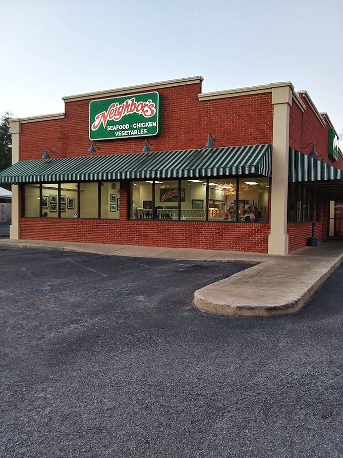 Those green and white striped awnings shelter a chicken recipe that would make any Southern grandmother proud.
