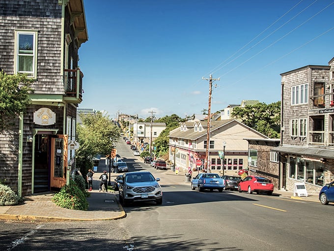 Weathered shingles and blue skies frame Newport's main drag, where seafood is fresh and housing prices aren't saltwater-inflated.