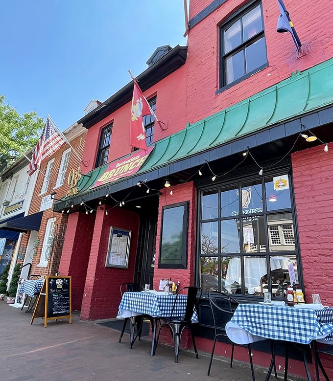 Flags flutter proudly above OB's Prime's vibrant facade. This Annapolis gem balances patriotic charm with serious steak credentials.