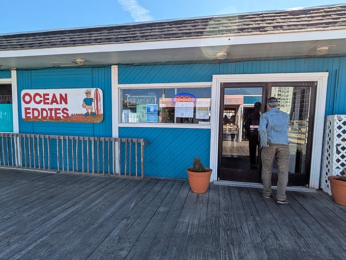 That classic blue seafood shack look promises the kind of authentic coastal dining experience dreams are made of.