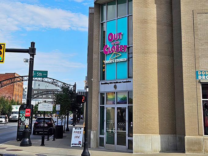 Located in Columbus's vibrant Short North district, Out of the Closet adds color and conscience to thrift shopping.