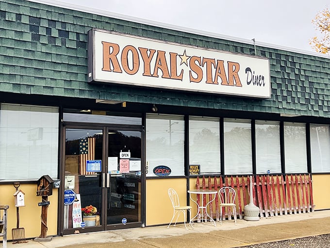 Royal Star Diner entrance - Those simple outdoor chairs aren't just seating&mdash;they're front-row tickets to the best small-town people-watching in Ohio.