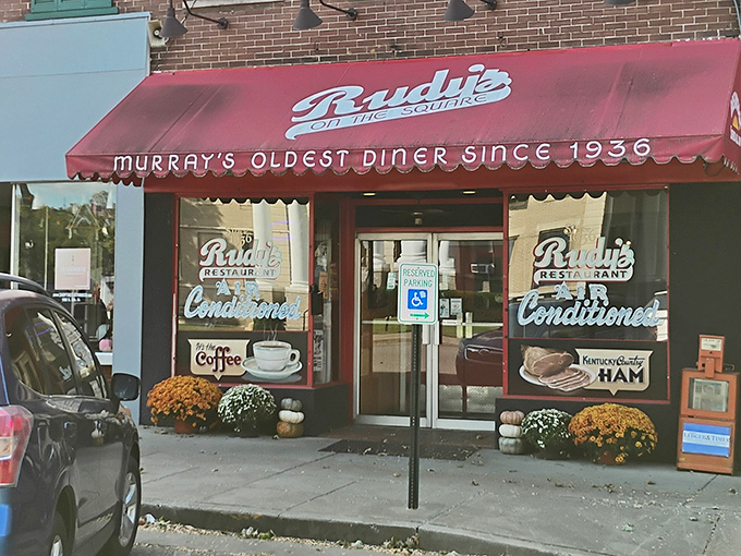 Fall flowers frame the entrance to Rudy's &ndash; where country ham and hospitality have been perfected over generations.