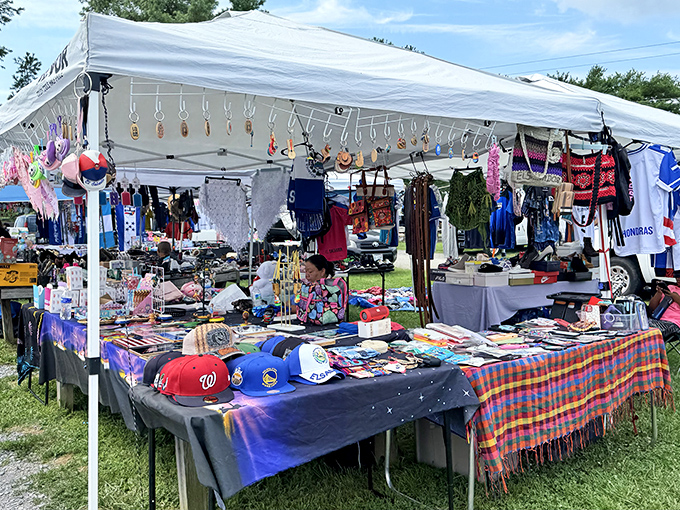 Under simple white tents, a world of colorful merchandise awaits. Proof that treasure hunting doesn't require a metal detector!