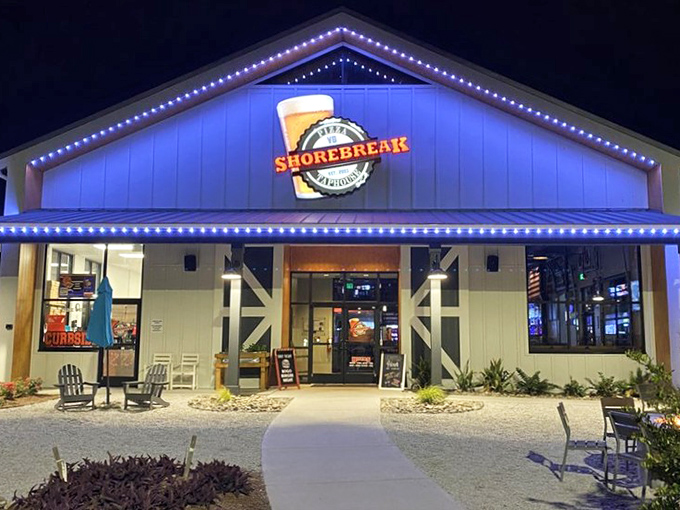 Shorebreak's evening glow suggests the kind of place where great pizza and cold beer create perfect memories.