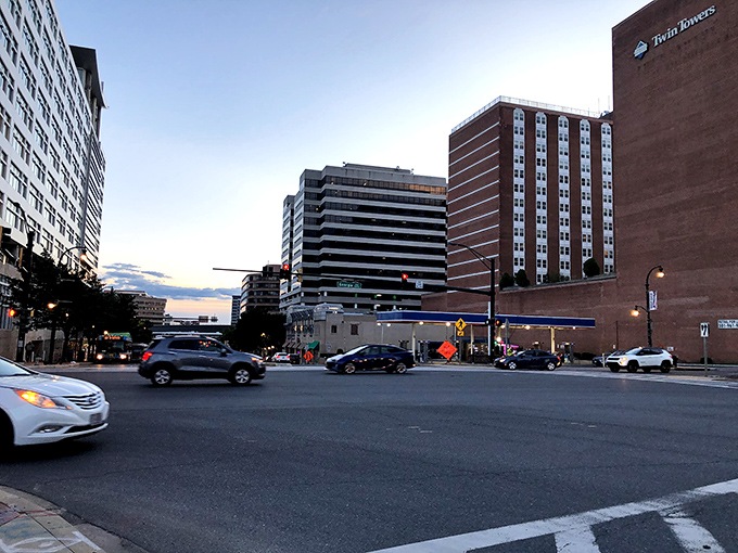 Downtown Silver Spring at dusk, where modern buildings meet tree-lined streets in perfect urban-suburban harmony.
