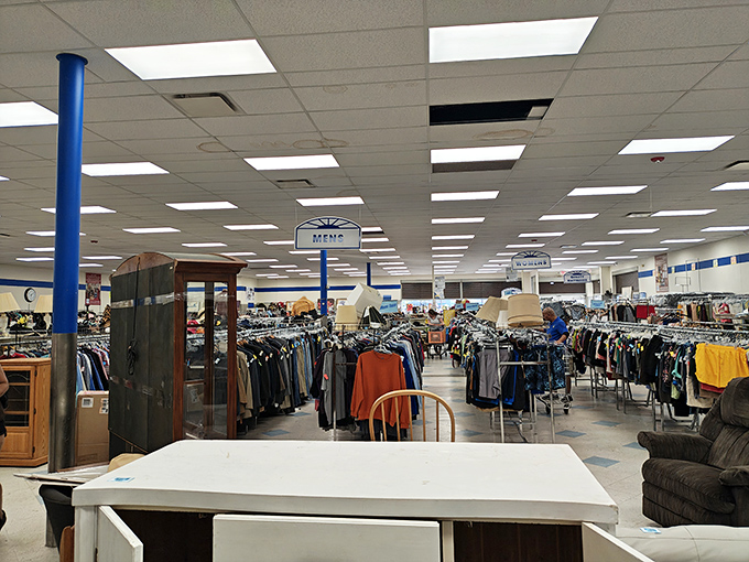 Inside St. Vincent's, a wonderland of clothing racks stretches to the horizon. Bring snacks—you'll be here a while.